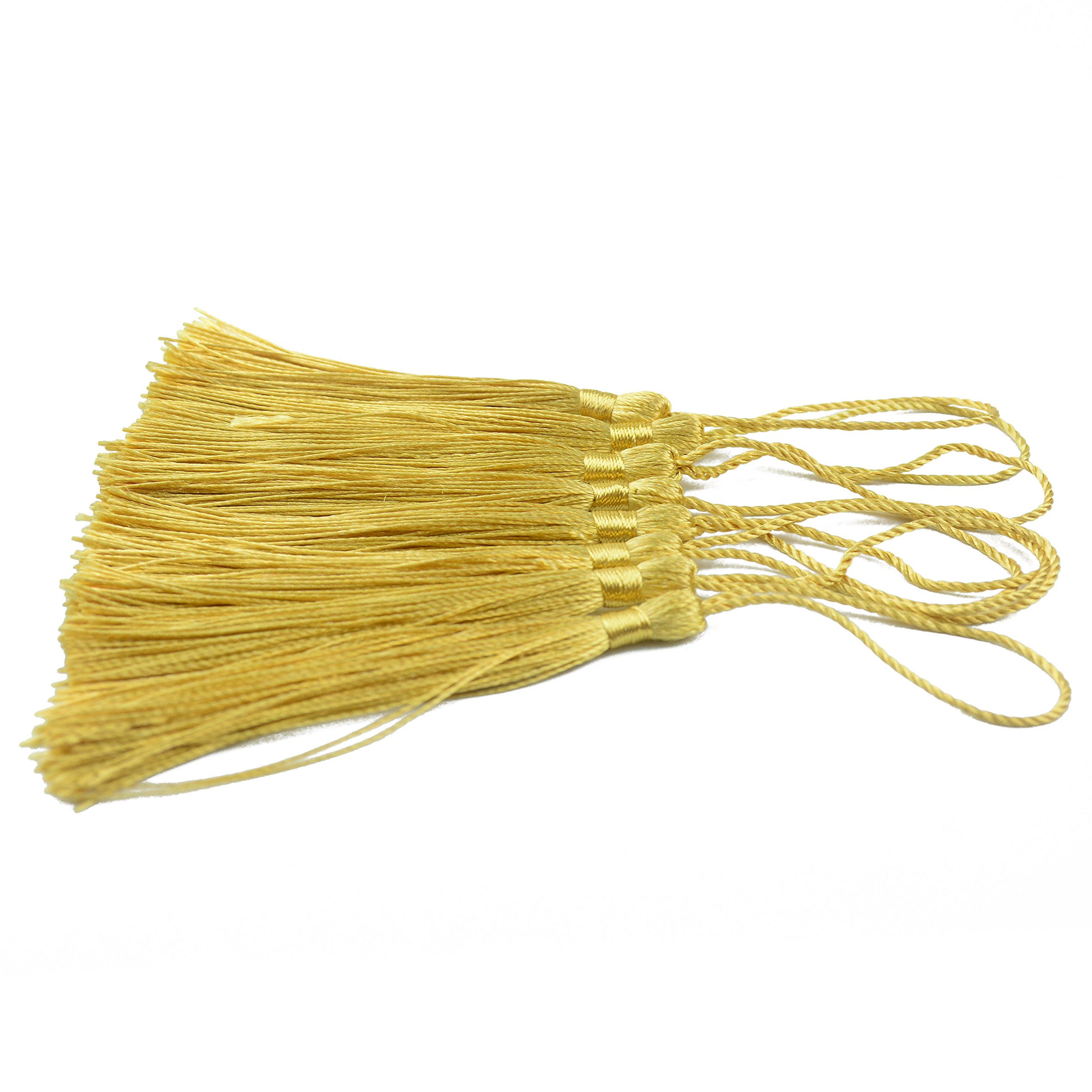 100pcs 13cm/5 Inch Silky Floss Bookmark Tassels with 2-Inch Cord Loop and Small Chinese Knot for Jewelry Making, Souvenir, Bookmarks, DIY Craft Accessory (Light Gold)