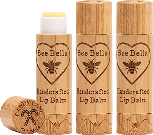 Bee Bella Lip Balm Stocking Stuffers, Candy Cane Scent, Moisturizing Lip Care Christmas Gifts, 100% Natural, Original Beeswax with Vitamin E, Handmade in USA (3 Pack)