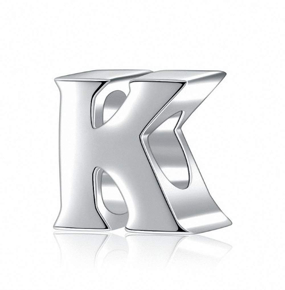 SOUKISS Alphabet Letter K Charms Bead Authentic 925 Sterling Silver Letter Initial A-z Alphabet Beads for Women Bracelets Necklace(K)