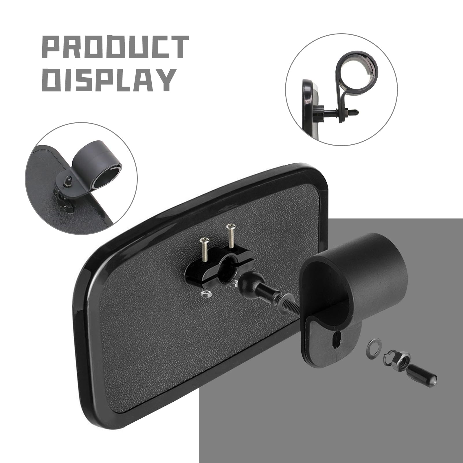 ZBGUN 1 PC Car Reversing Rearview Mirror, 4.5" x 8" 360° Adjustable Auxiliary Spherical Mirror, 1.5"/1.75"/2" Mounting Angle Universal Mounting Accessories, Suitable for Most Cars, ATVs, UTVs (Black)