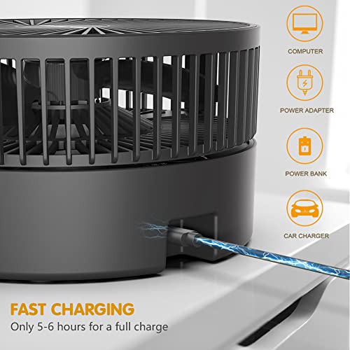 Small Fan 8" Remote Control, AC/DC, 90°Oscillating, 4 Speeds, Timer, Adjustable Tilt, 70-Inches Cord Ultra Quiet, for Home Office Bedroom Toilet Garage RV Camping (Black 8in Portable Fan)