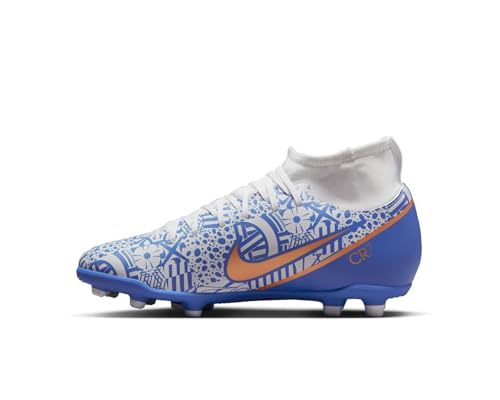 Nike Kids' Mercurial Superfly 9 Club CR7 MG Soccer Cleats, White/Concord/Medium Blue/Metallic Copper, 5.5 Big Kid
