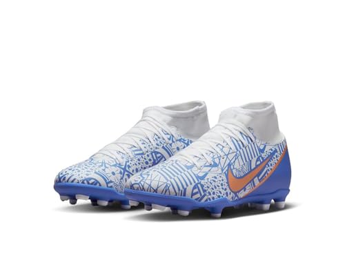 Nike Kids' Mercurial Superfly 9 Club CR7 MG Soccer Cleats, White/Concord/Medium Blue/Metallic Copper, 5.5 Big Kid