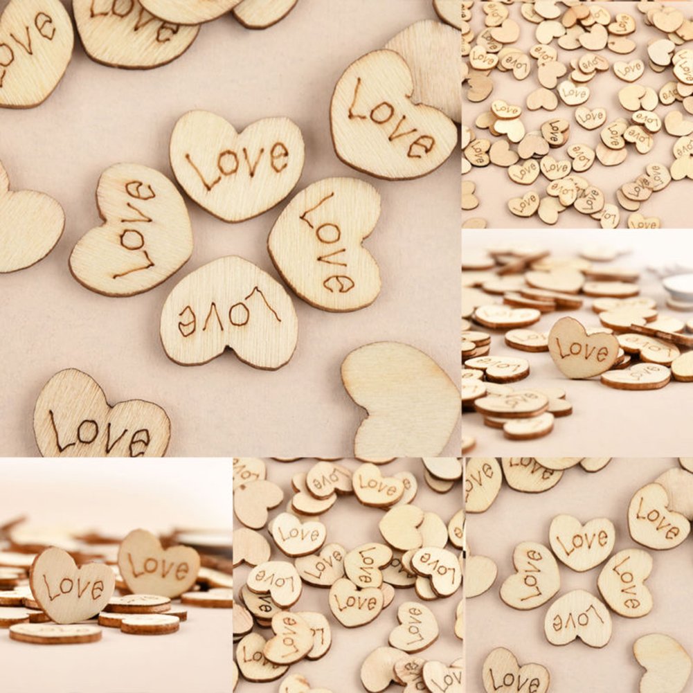 AkoMatial Decorative Wood Wooden Buttons, Rustic Wooden 100pcs Wood Love Heart Stars Wedding Table Scatter Decoration Crafts #3