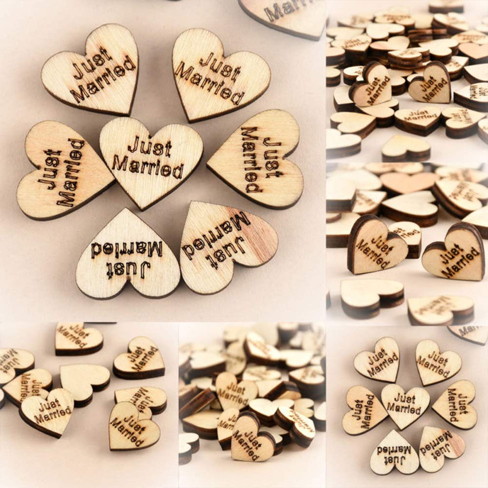 AkoMatial Decorative Wood Wooden Buttons, Rustic Wooden 100pcs Wood Love Heart Stars Wedding Table Scatter Decoration Crafts #3