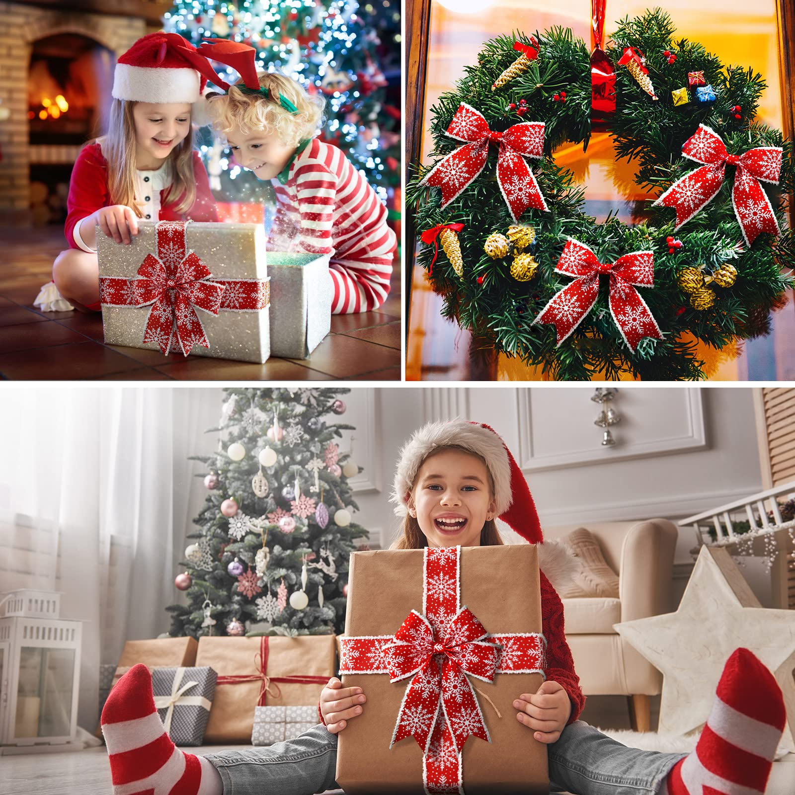 Giegxin 2 Rolls 6 Yard Winter Snowflake Wired Edge Ribbon 2.5" Decorative Christmas Tree Ribbons for Winter Christmas Holiday Seasonal DIY Gift Wrapping Garland Wreath Gift Basket (Red)