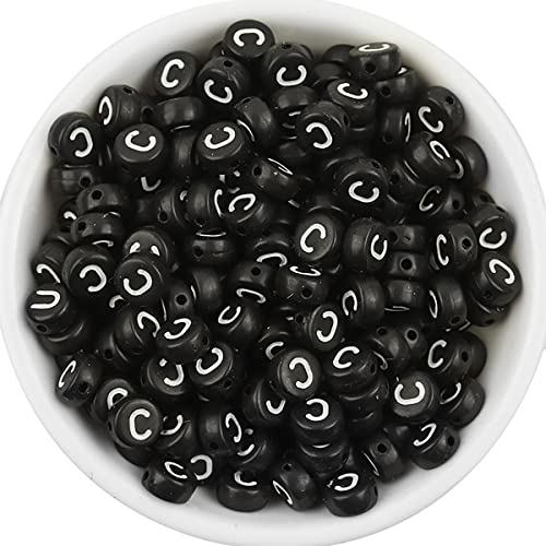Bxwoum 100 Pieces 4×7mm Black Round Acrylic Alphabet Letter Beads Letter C Beads for Jewelry Making Bracelets Necklaces Key Chains