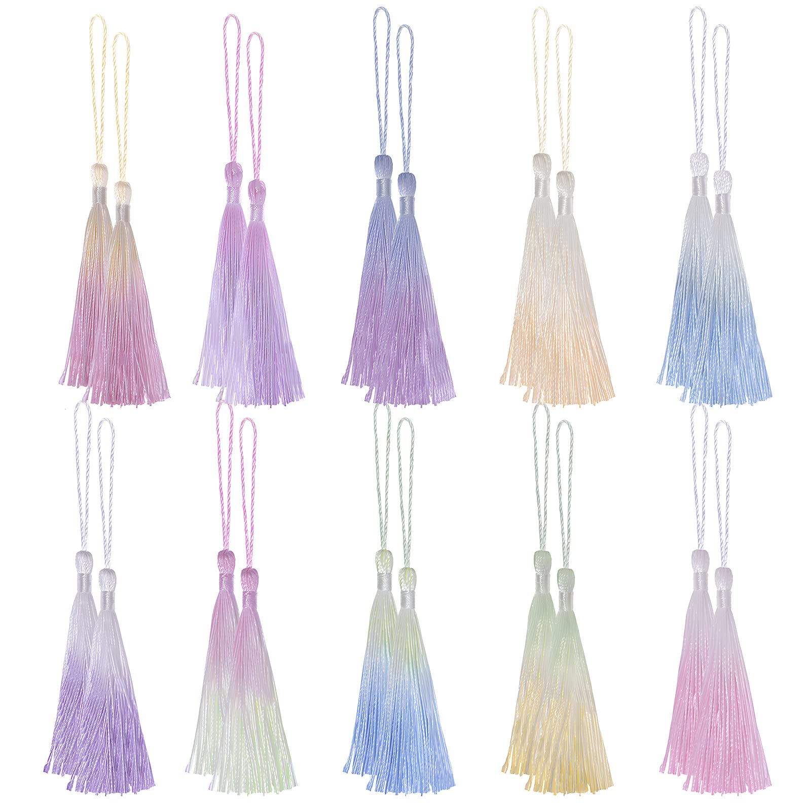 VAPKER 20Pcs Mini Tassels Bookmark Tassels 13cm/5-Inch Silky Handmade Soft Tassels Floss Mini Tassels with Cord Loop for Bookmarks, Crafts and Jewelry Making DIY Craft(10Colors)