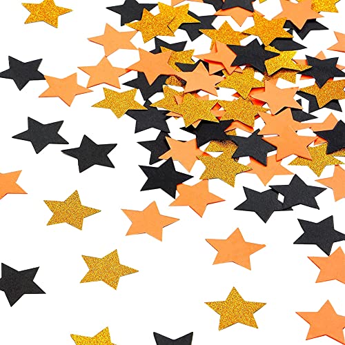 200 Pcs Glitter Paper Confetti Twinkle Little Stars Confetti Birthday Party Table Confetti Balloon Decoration Tissue Table Scatter Centerpieces for Balloon Wedding Golden Orange Black