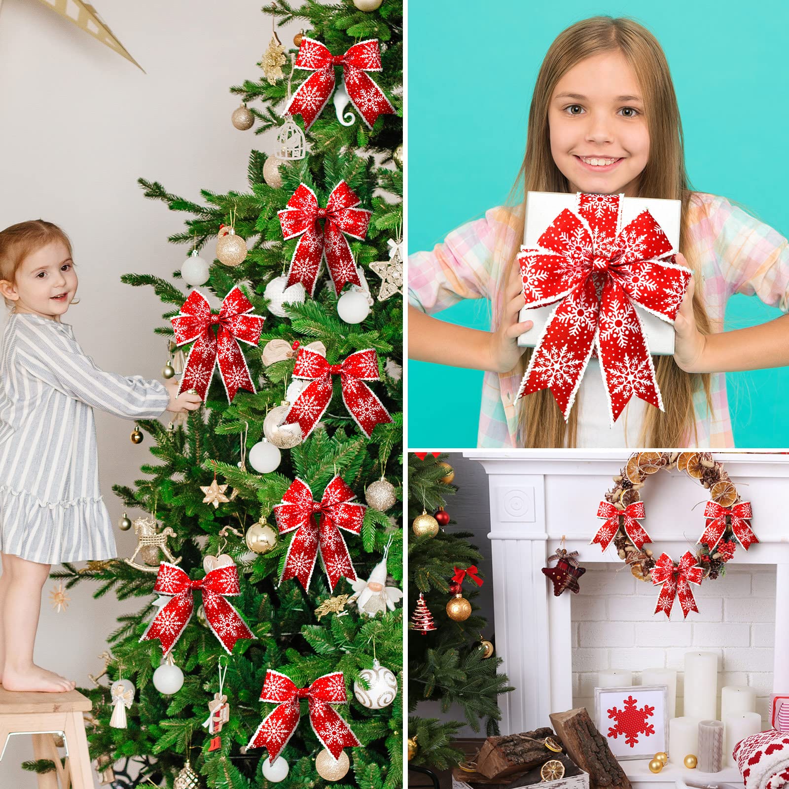 Giegxin 2 Rolls 6 Yard Winter Snowflake Wired Edge Ribbon 2.5" Decorative Christmas Tree Ribbons for Winter Christmas Holiday Seasonal DIY Gift Wrapping Garland Wreath Gift Basket (Red)