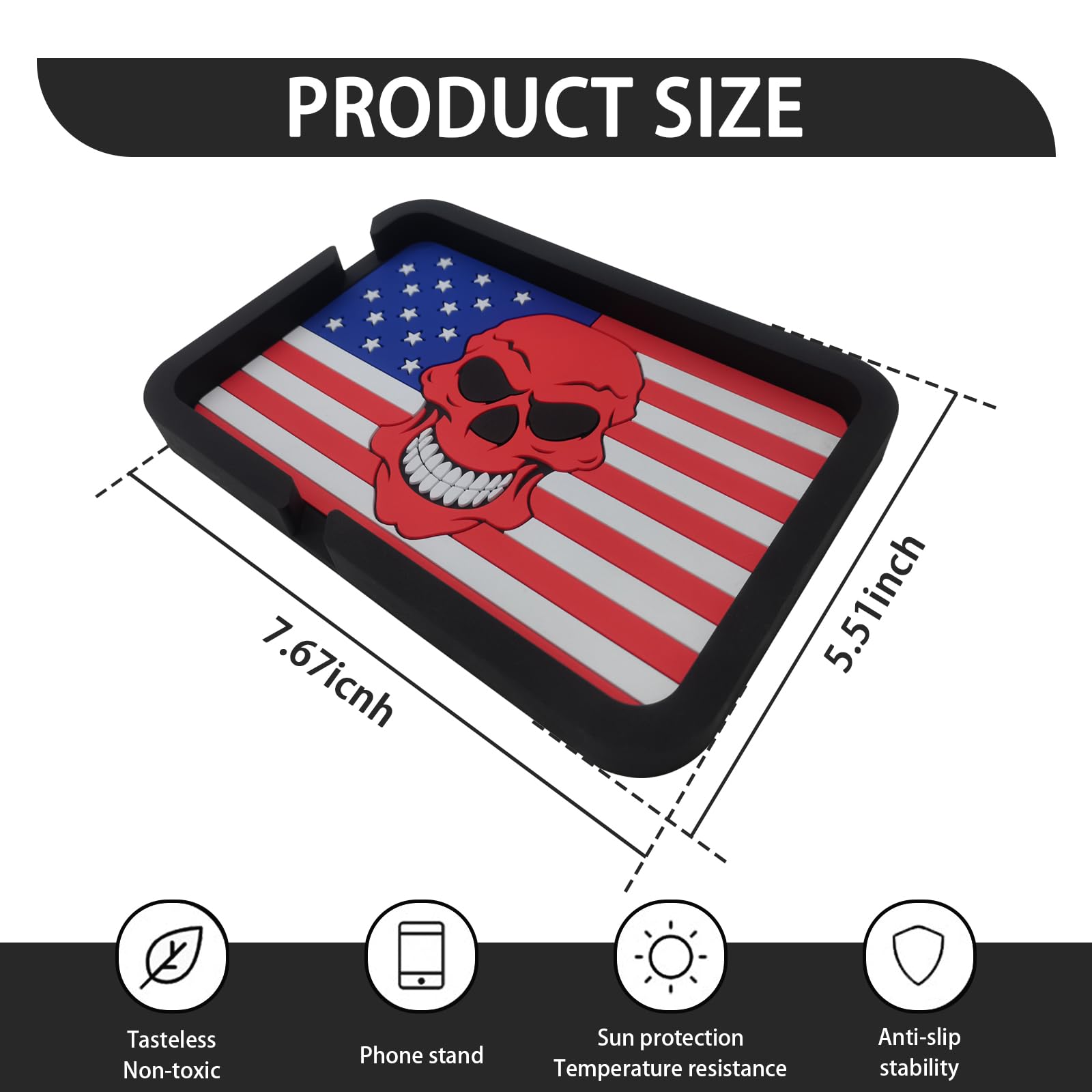ZBGUN 1 PC Car Dashboard Anti-Slip Pad with American Flag Pattern, 7.6" x 5.5" x 0.6" Car Phone Cradle, Multi-Functional Storage Mat, Universal for Most Cars, Trucks and Vans (Red)