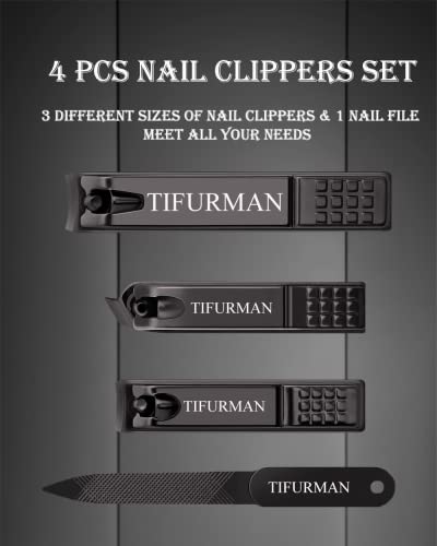 Nail Clippers Set,Stocking Stuffers Fingernail & Thick Toenail & Ingrown Nail Clippers & Nail File for Men and Women,Perfect 4pcs Nail Clippers Set(Black)