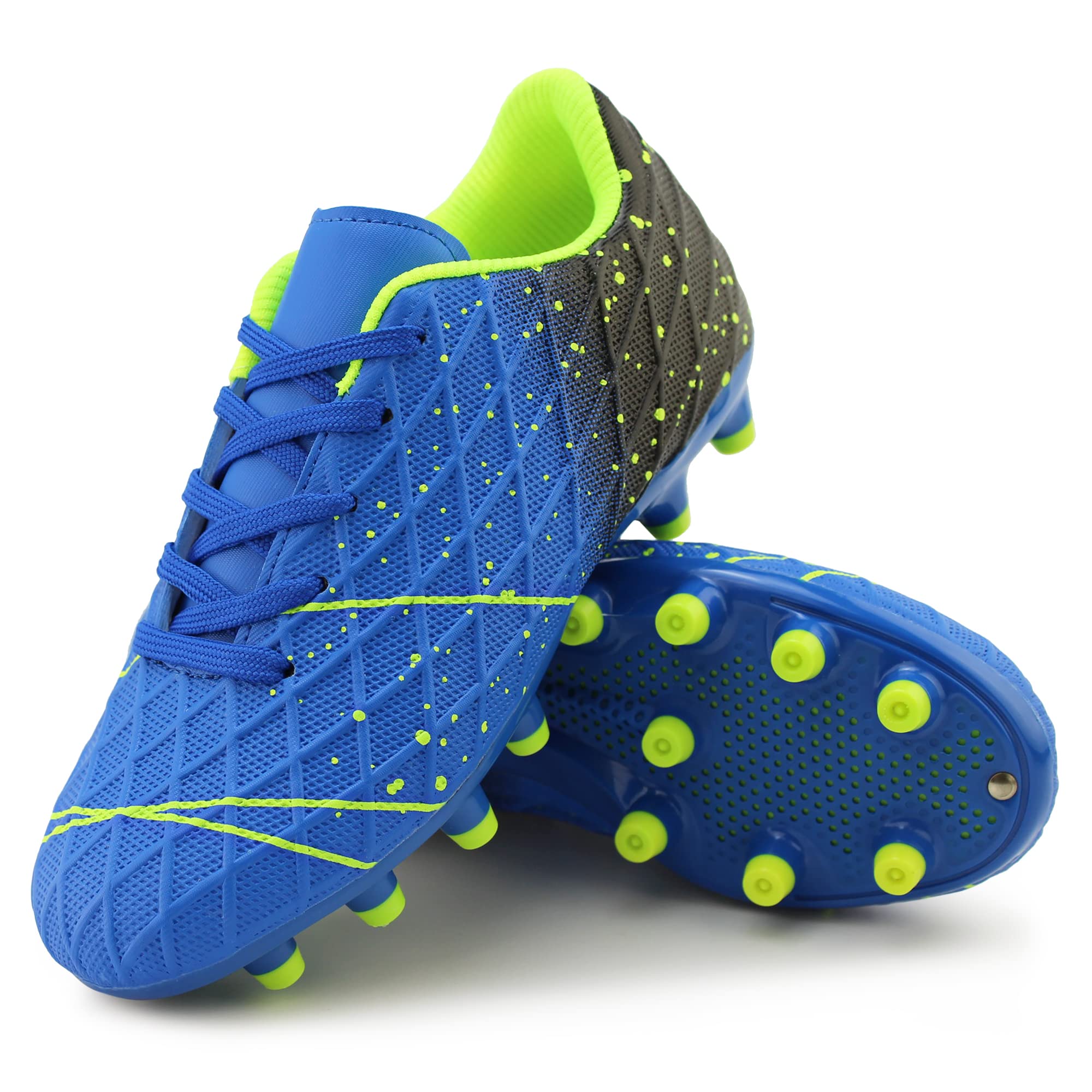 Tobfis Kids Outdoor Firm Ground Soccer Cleats for Training and Competition, Blue PU, 13 M US