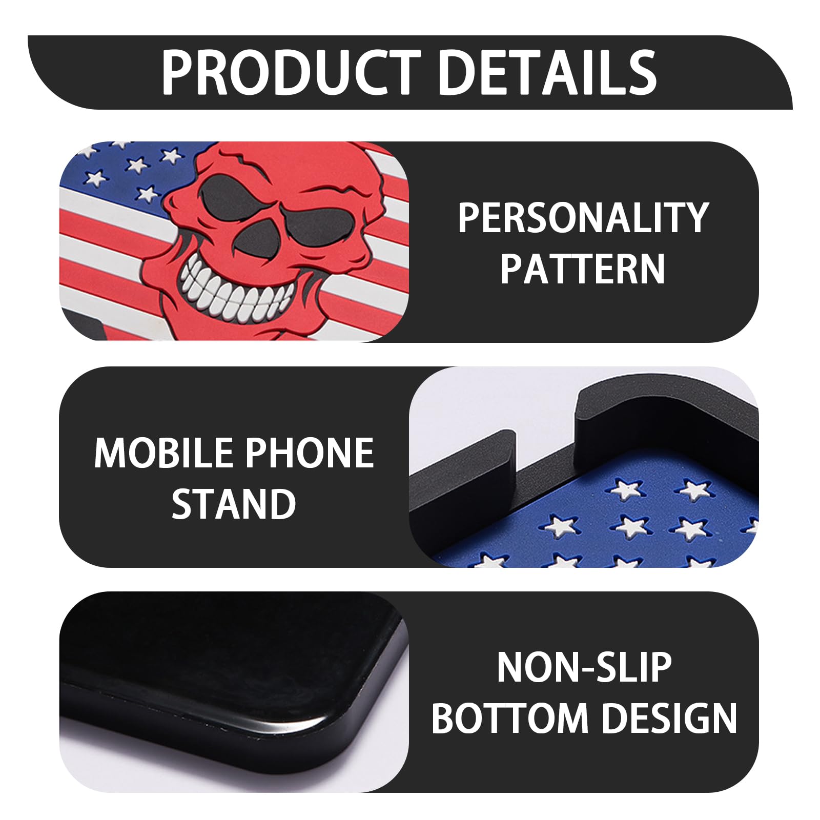 ZBGUN 1 PC Car Dashboard Anti-Slip Pad with American Flag Pattern, 7.6" x 5.5" x 0.6" Car Phone Cradle, Multi-Functional Storage Mat, Universal for Most Cars, Trucks and Vans (Red)