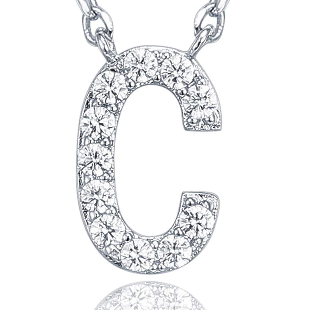 PAVOI 14K White Gold Plated Cubic Zirconia Initial Necklace | Letter Necklaces for Women | C Initial