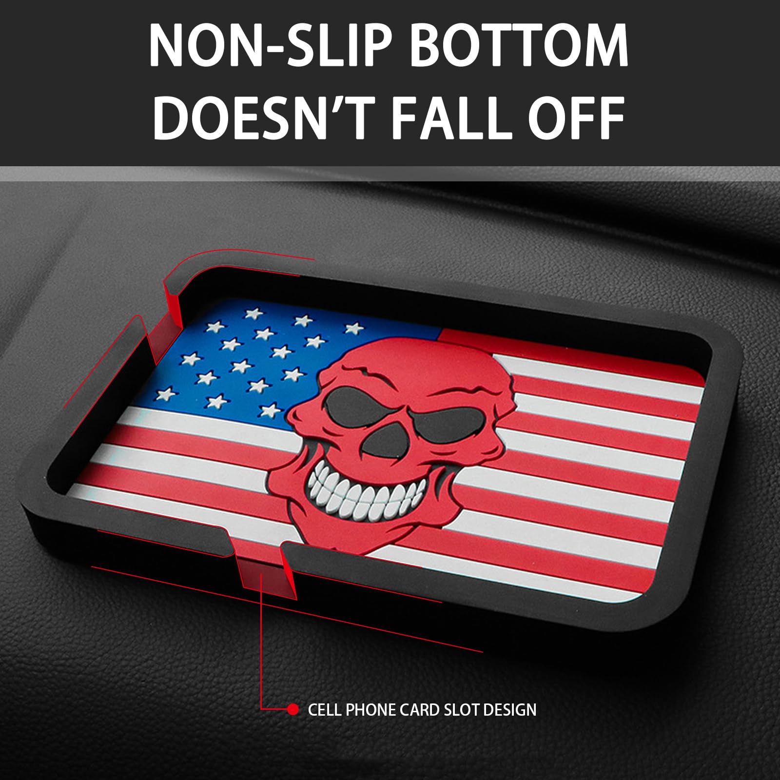 ZBGUN 1 PC Car Dashboard Anti-Slip Pad with American Flag Pattern, 7.6" x 5.5" x 0.6" Car Phone Cradle, Multi-Functional Storage Mat, Universal for Most Cars, Trucks and Vans (Red)