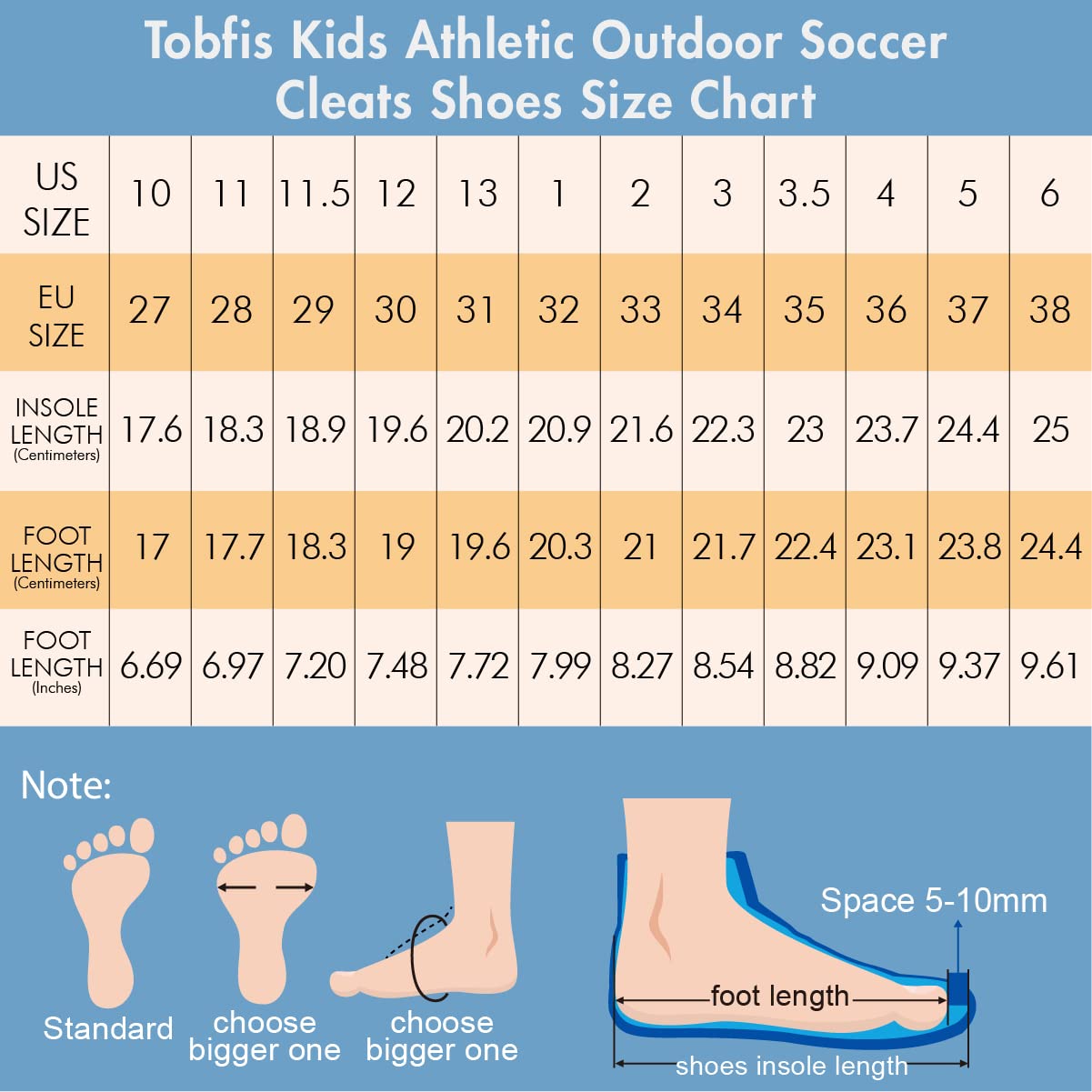 Tobfis Kids Outdoor Firm Ground Soccer Cleats for Training and Competition, Blue PU, 13 M US