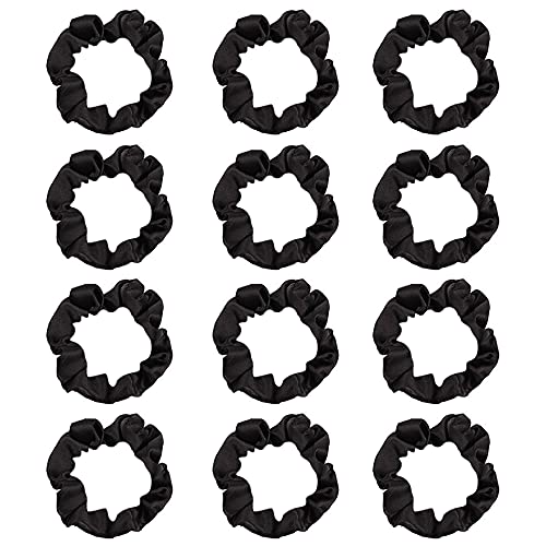 12Pcs Satin Hair Scrunchies, Black Scrunchies Hair Ties Elastic Hair Bands Ponytail Holder Hair Accessories for Women Girls Gifts