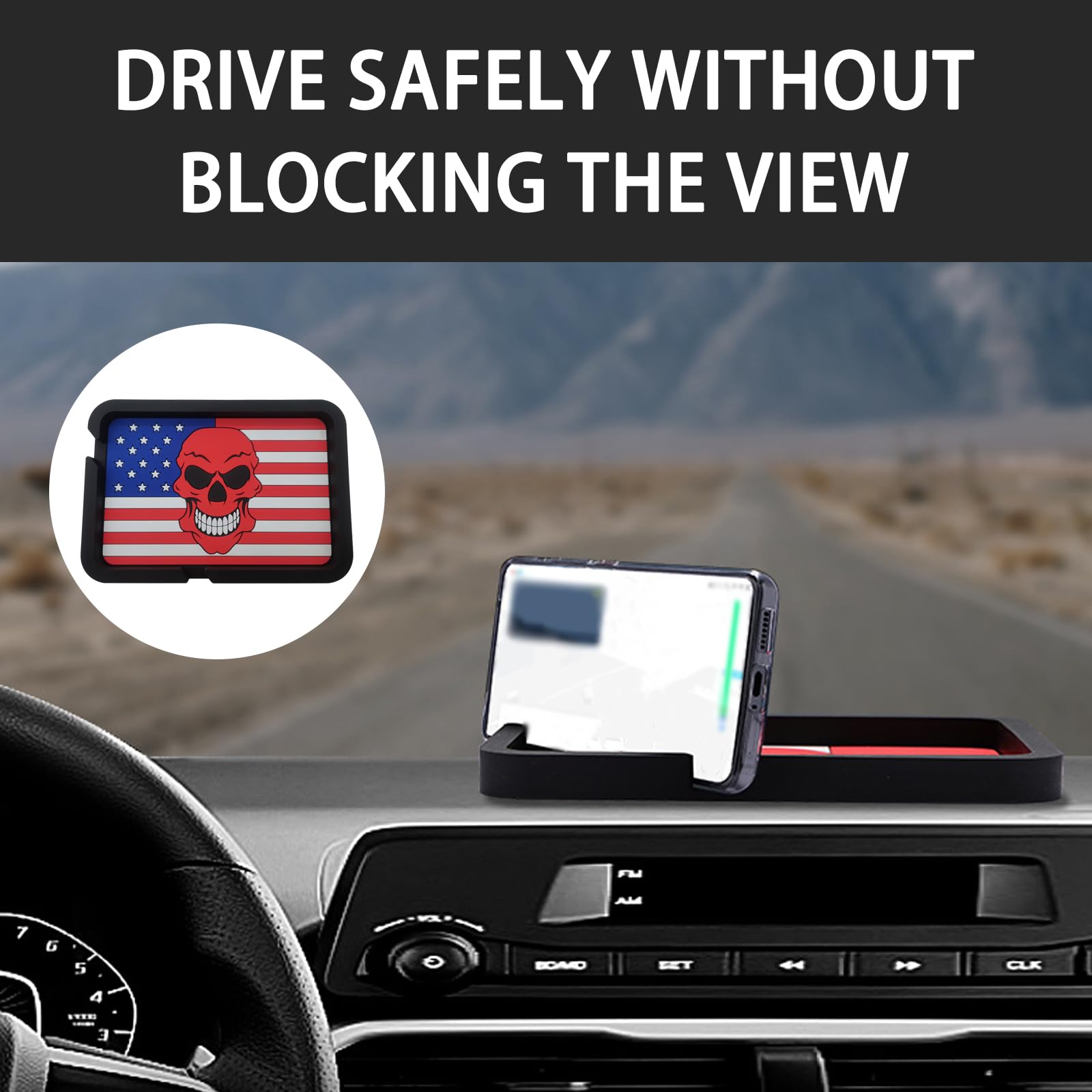 ZBGUN 1 PC Car Dashboard Anti-Slip Pad with American Flag Pattern, 7.6" x 5.5" x 0.6" Car Phone Cradle, Multi-Functional Storage Mat, Universal for Most Cars, Trucks and Vans (Red)