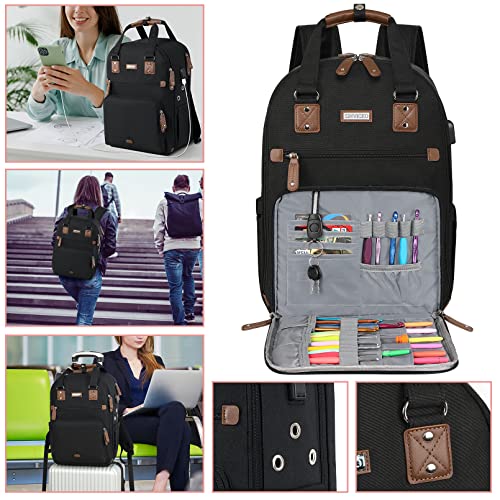 Crochet Bag, Knitting Bag Backpack and Totes Organizer with USB Charging Port, Large Yarn Storage Tote Bag Yarn Holder Case for Carrying Projects, Knitting Needles, Crochet Hooks,fits 15.6 inch Laptop
