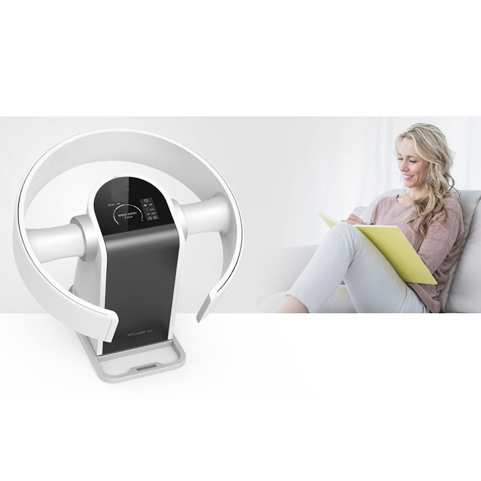 Desk Fan - Wall Mount Bladeless Fan Personal Cooling Fan, 12 Inch Table Fan, 9 Speeds, 90° Oscillating Quiet Floor Fan with Remote for Office, Bedroom