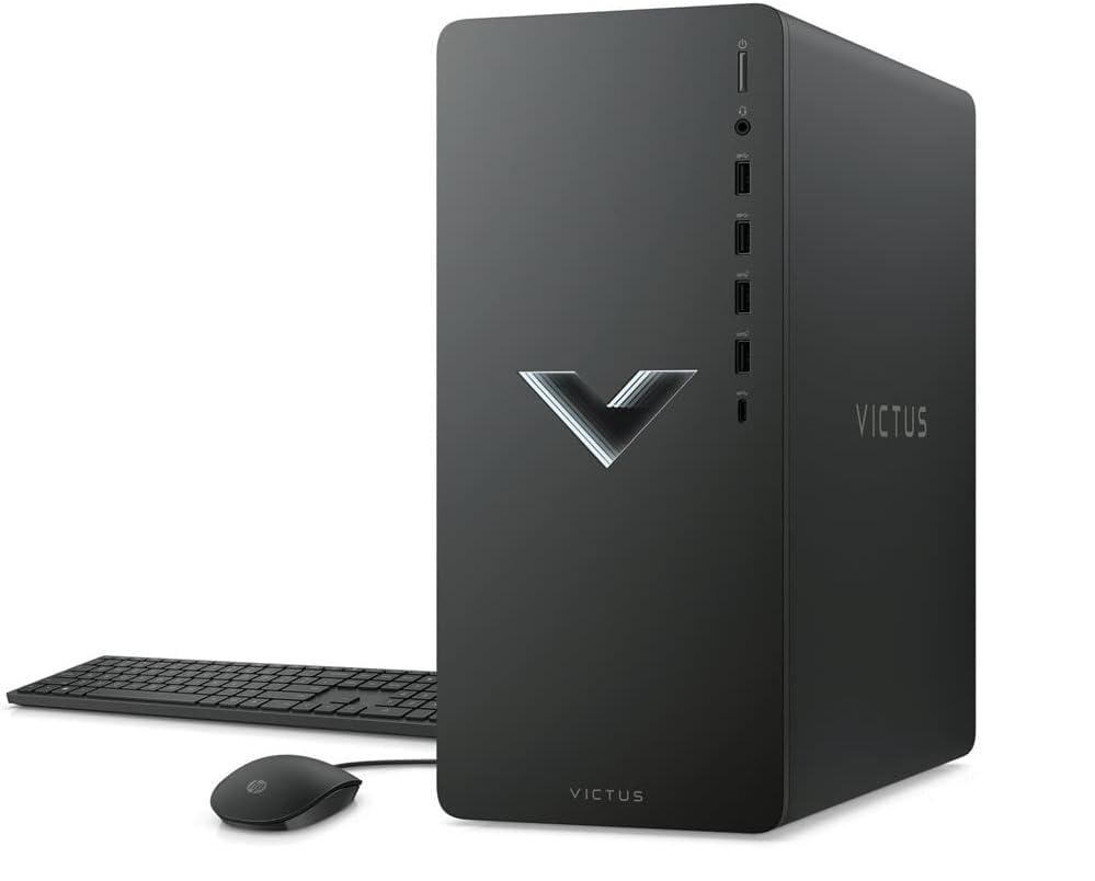 HP Victus 15L Gaming Desktop Computer, AMD Ryzen 5 5600G 6 cores(up to 4.4 GHz), AMD Radeon RX 6400, 32GB RAM,1TB PCIe NVMe SSD, Keyboard & Mouse, Windows 11 Home