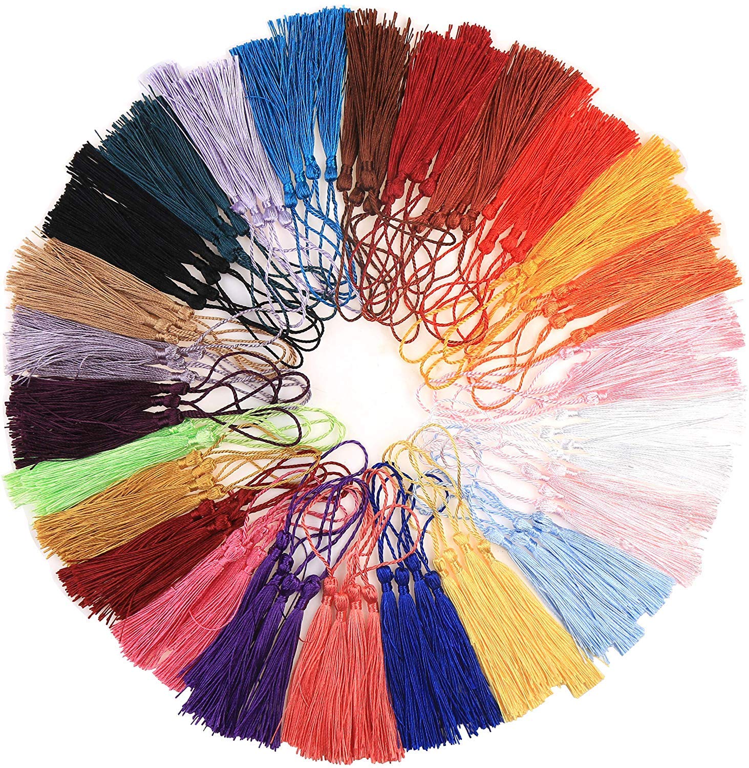 DIYASY 100 Pcs Bookmark Tassels,5 Inch Handmade Tassel 25 Colors Floss Tassels for Craft with Loops for Jewelry Making, Souvenir