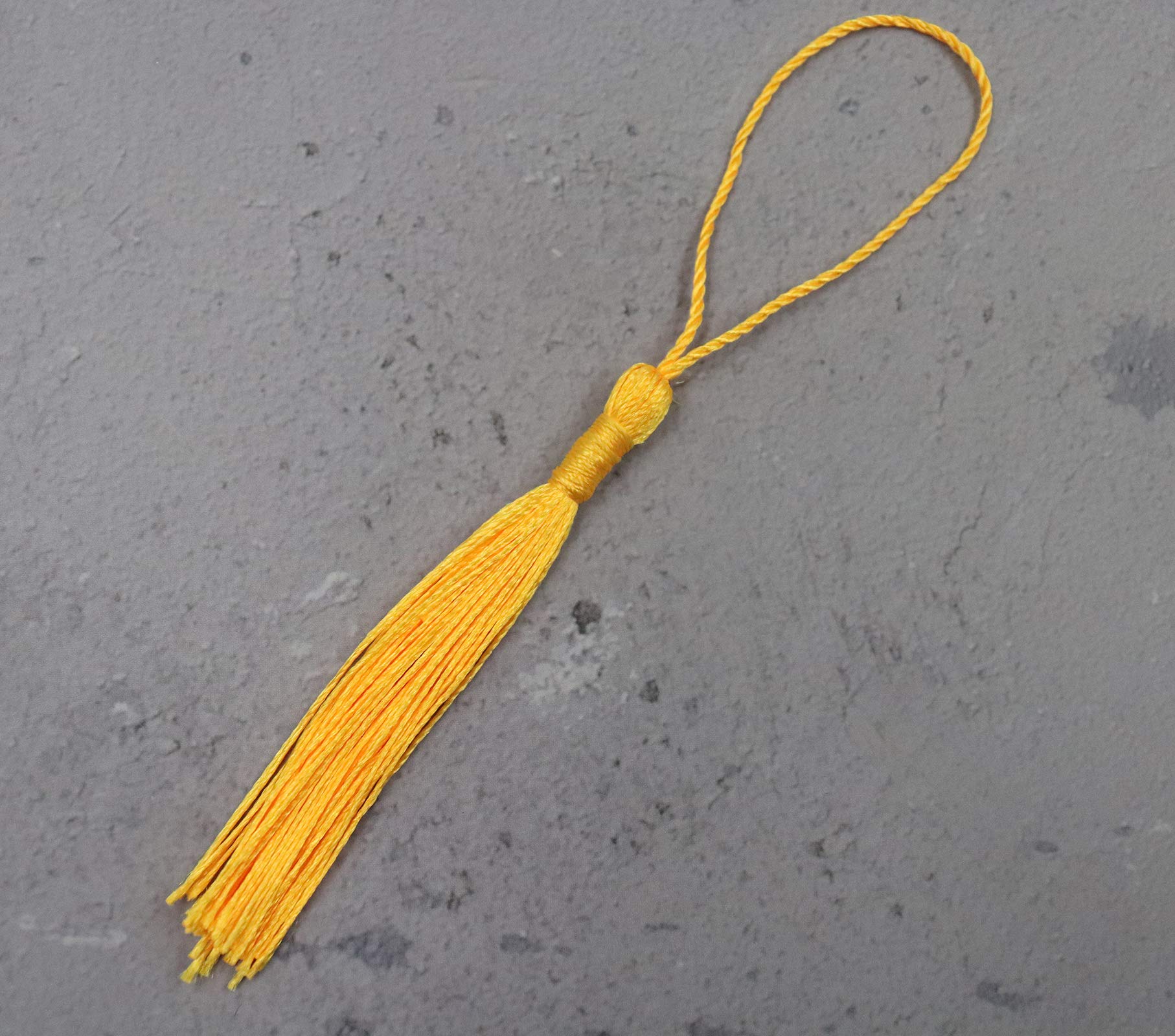 Sowaka 50 Pcs Tassel Silky Soft Mini Floss Handmade Tassels with Loop for Bookmark Jewelry Making Keychain Souvenir DIY Crafting Project Supplies Chinese Knot (Royee Gold)
