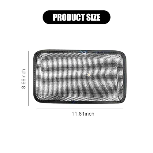 Crynod 1 PC Sparkling Car Armrest Box Protector, 8.66" x 11.81" Rhinestone Studded Stretch Elastic Band Mounted Center Console Cover, General Motors Anti-Scratch Accessory, for Most Cars (Silver)