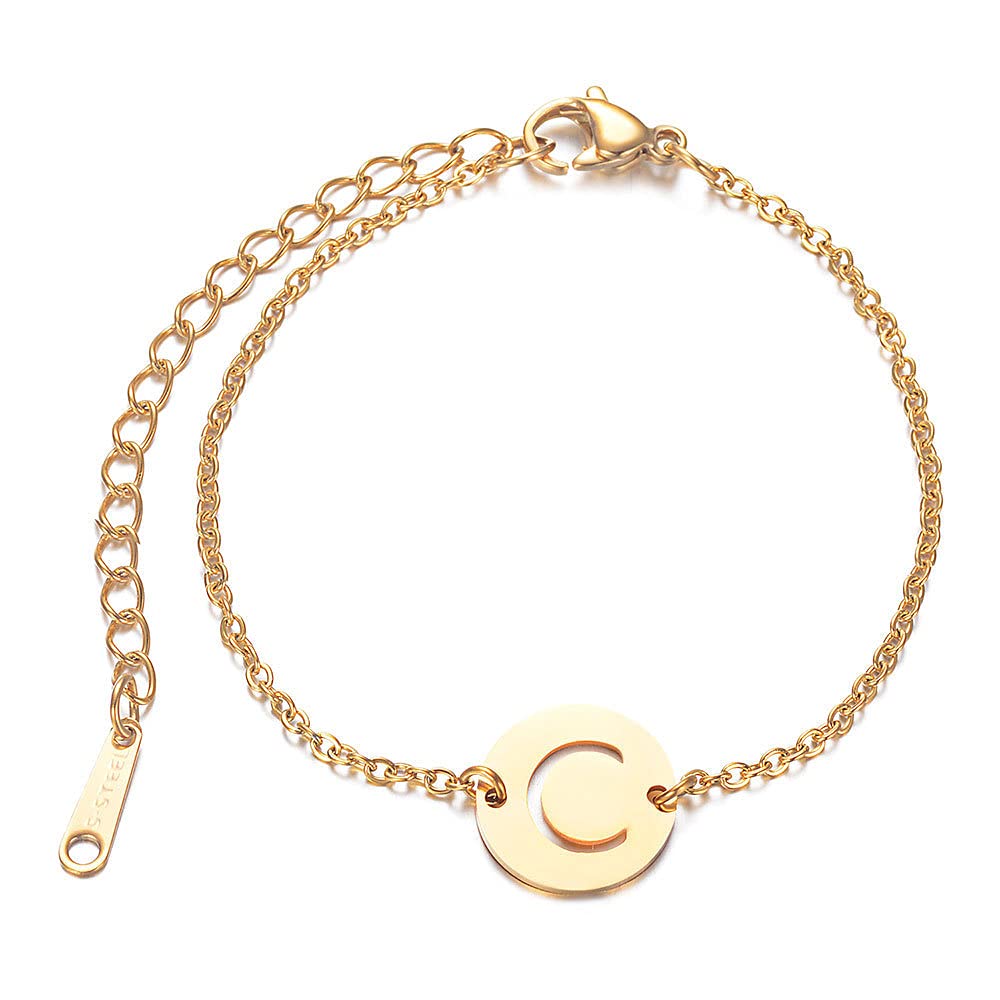 MODAGIRL Initial Bracelet Gold Jewelry for Women Dainty Personalized Letter Charm Chin Bracelet for Teen Girls Special Gifts (C)