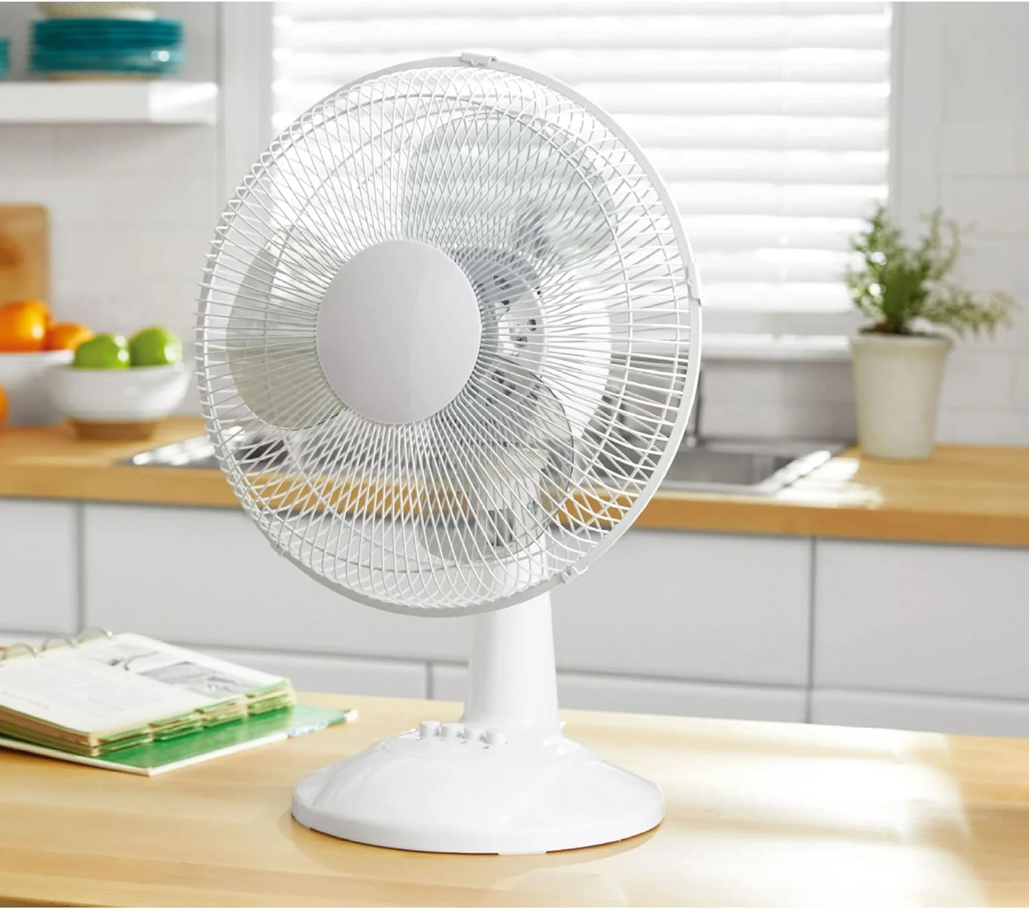 TQaSer 12 Inch Oscillating Table Fan, Small Portable Electric Plug-In Desk Fan 3-Speed Adjustable Tilt Head for Bedroom, Home, Kitchen and Office (White)