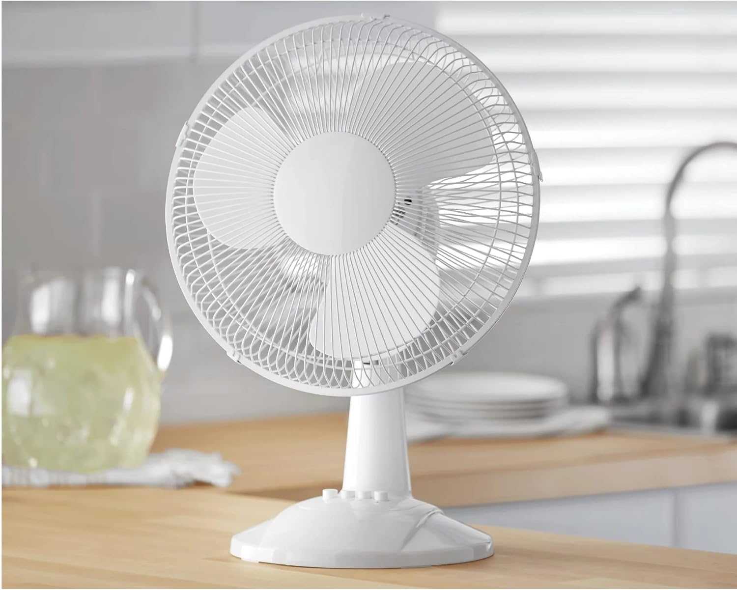 TQaSer 12 Inch Oscillating Table Fan, Small Portable Electric Plug-In Desk Fan 3-Speed Adjustable Tilt Head for Bedroom, Home, Kitchen and Office (White)