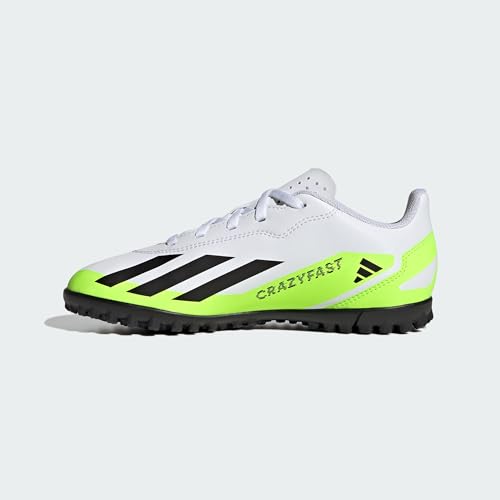 adidas X Crazyfast.4 Turf Sneaker, White/Core Black/Lucid Lemon, 4.5 US Unisex Big Kid