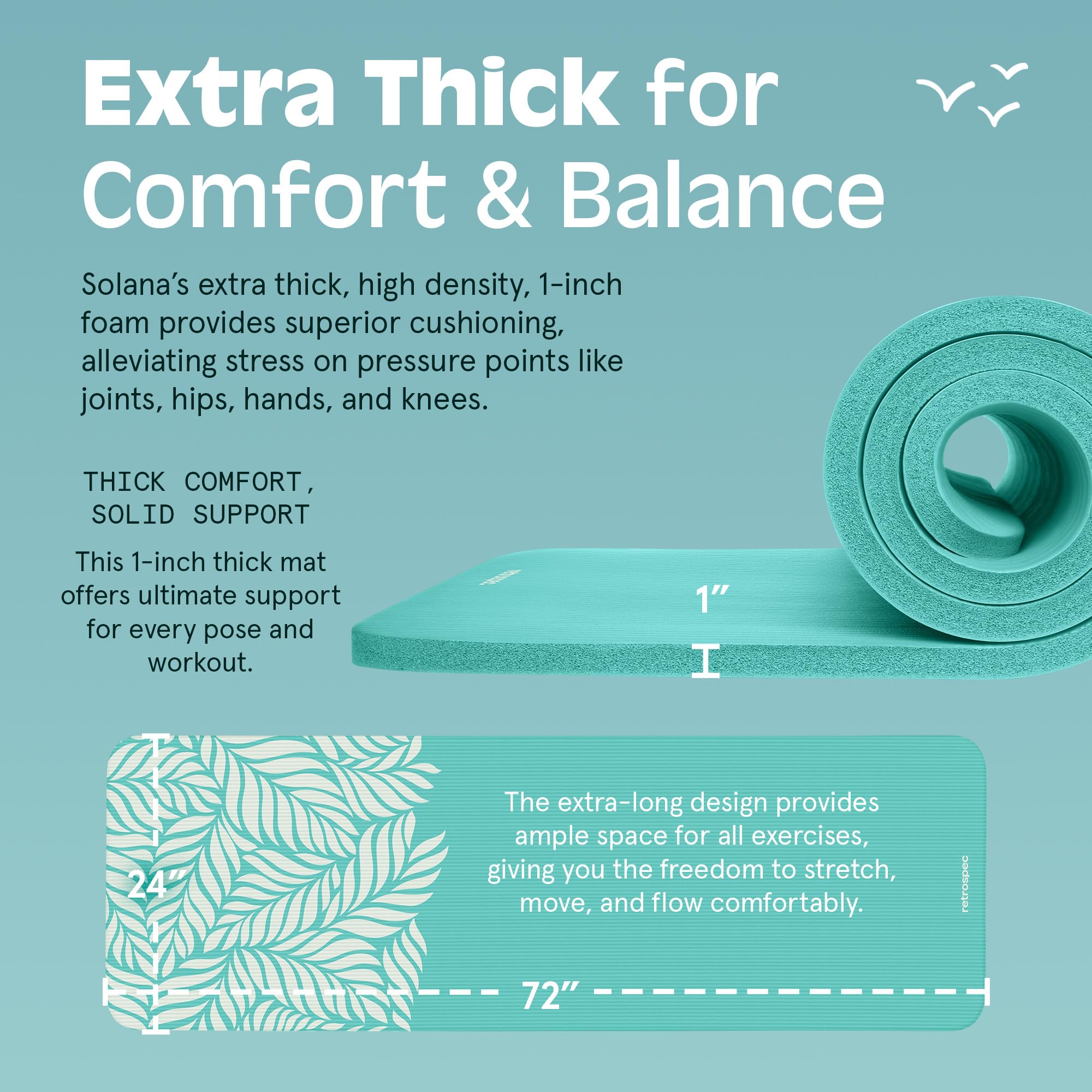 Retrospec Solana Yoga Mat 1" Thick w/Nylon Strap for Men & Women - Non Slip Exercise Mat for Home Yoga, Pilates, Stretching, Floor & Fitness Workouts - Blue Lagoon