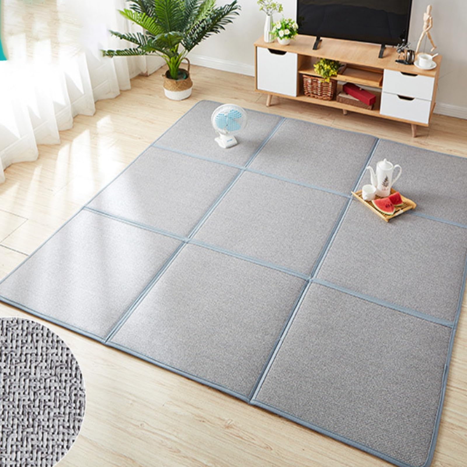 Tatami Carpet Mat Non-Slip Foldable, Rattan Sleeping Mat Crawling Mats, Living Room Bedroom Area Rug Soft Cushion Floor Futon, Japanese Floor Bed Sleeping Rest Playing Mat with Storage Bag, (Color :