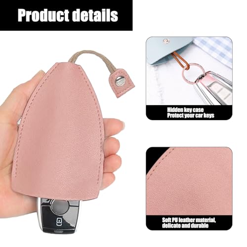 Hawyet 1 PC Car Key Protection Case, PU Leather Pull-Out Remote Control Storage Bag, Suitable for Most Car Models (Pink)