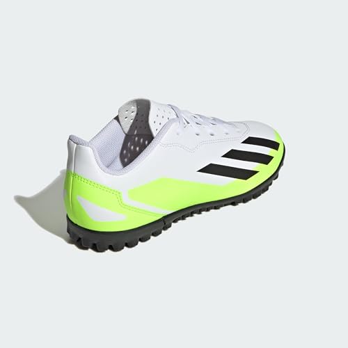 adidas X Crazyfast.4 Turf Sneaker, White/Core Black/Lucid Lemon, 4.5 US Unisex Big Kid