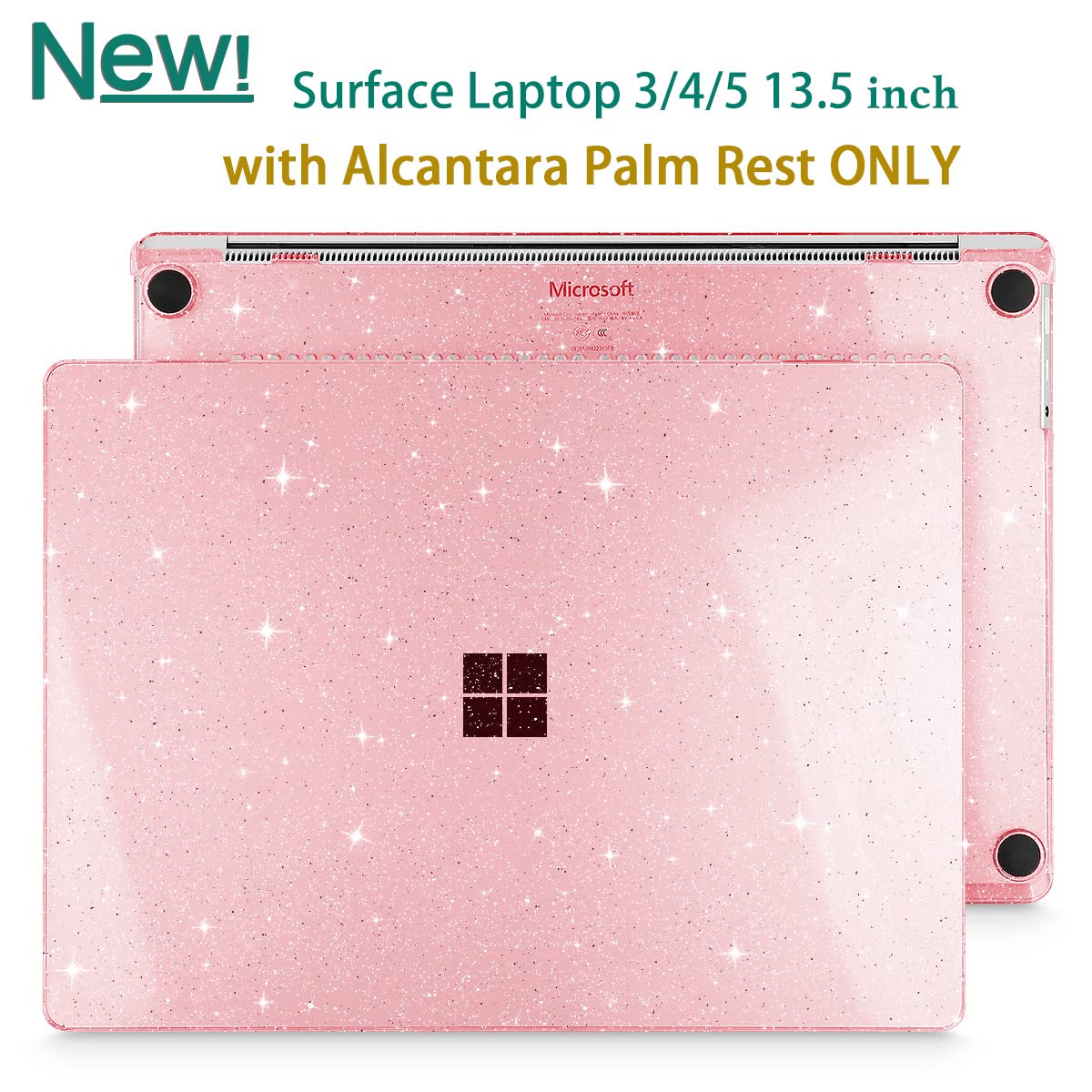 May Chen Case for 13.5" Microsoft Surface Laptop 3/4/5 with Alcantara Palm Rest Model 1867 1958 1950 (2019 2021 2022), Plastic Hard Shell Case with Keyboard Cover + Screen Protector, Pink Glitter