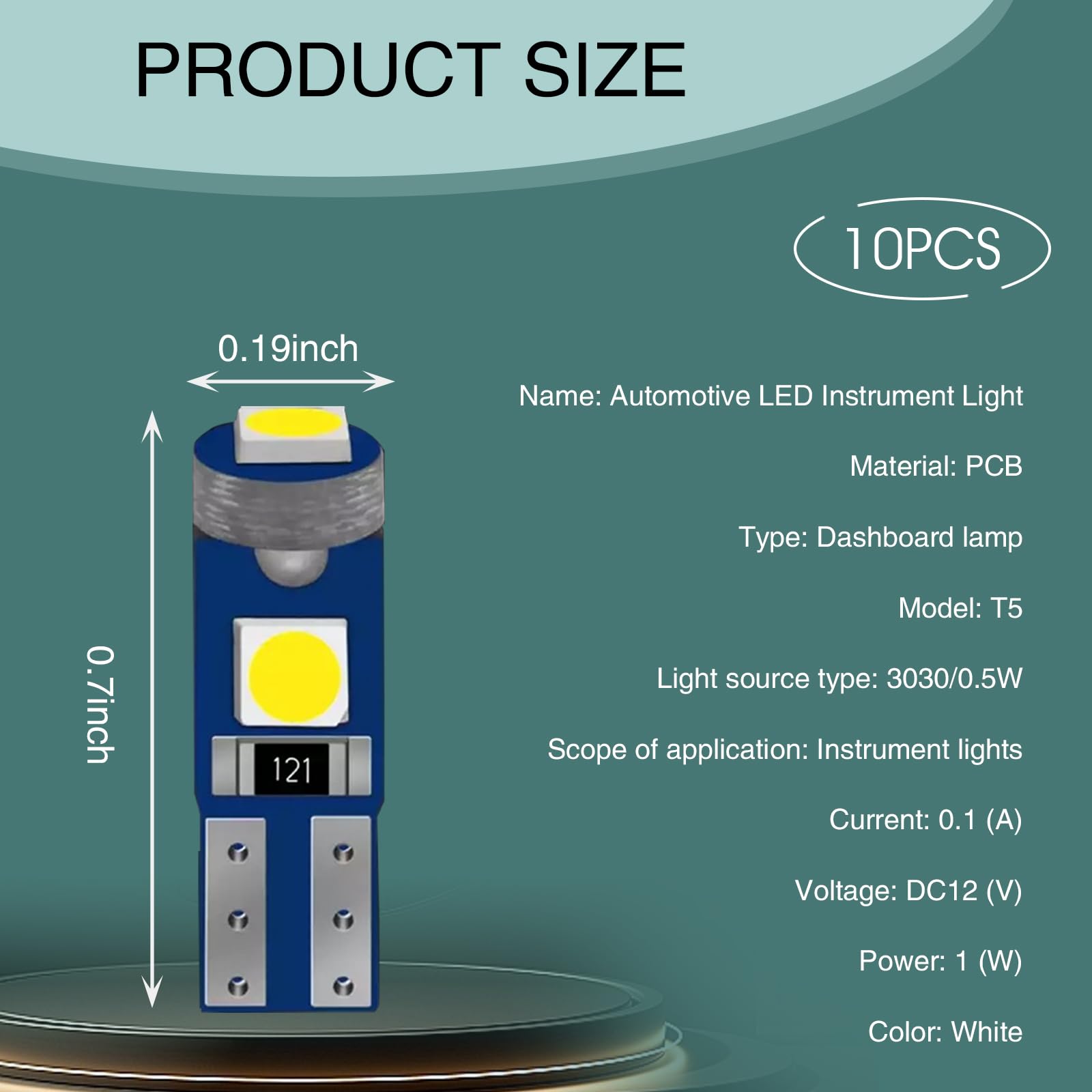 Ajxn 10 PCS Car LED Instrument Light, T5 3030 3SMD Wedge Bulb Instrument Cluster Indicator Light, 74 37 27 17 2721 Bulb Soft Beam Canbus Error-free, Universal for Most Cars Accessories (White)