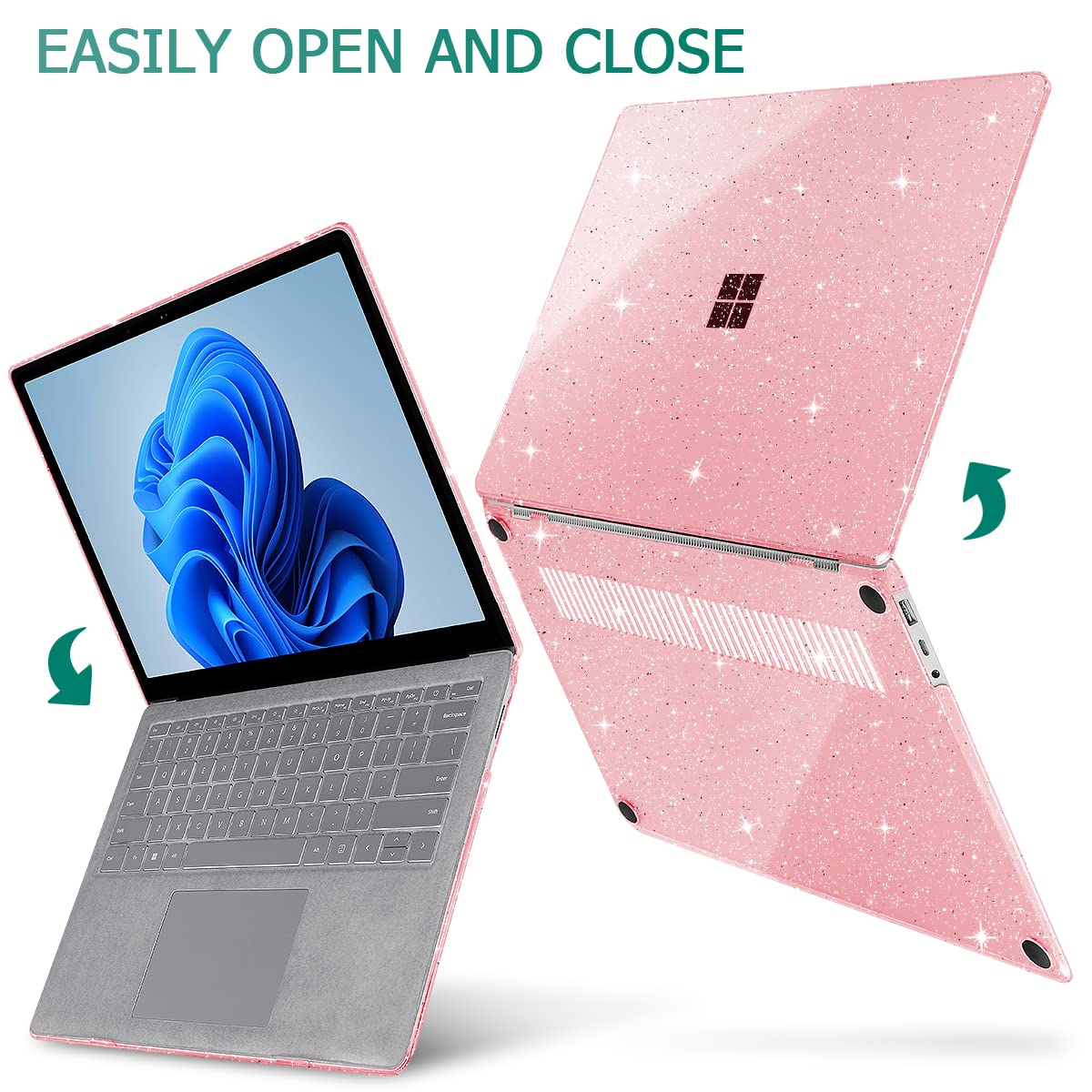 May Chen Case for 13.5" Microsoft Surface Laptop 3/4/5 with Alcantara Palm Rest Model 1867 1958 1950 (2019 2021 2022), Plastic Hard Shell Case with Keyboard Cover + Screen Protector, Pink Glitter