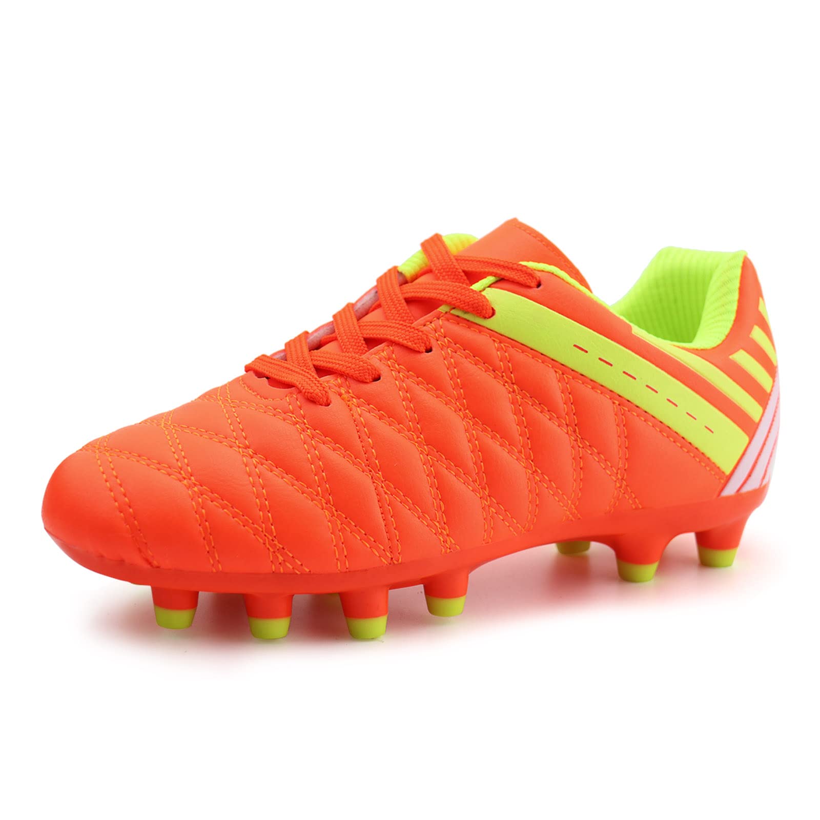 brooman Kids Athletic Soccer Cleats Boys Girls Outdoor Firm Ground Football Shoes (3.5,Orange)