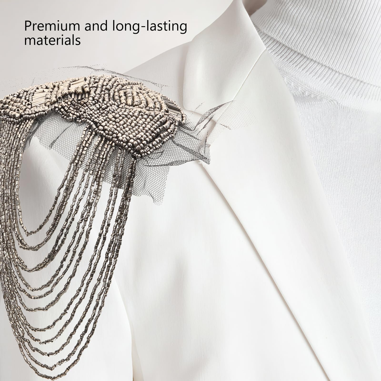 2 Pcs Blazer Metal Tassel Epaulet Beaded Badge with Pins Beads Shoulder Jewelry Epaulettes Men and Women Uniform Accessories