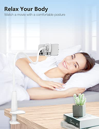 Tryone Gooseneck Phone Holder Stand for Bed Flexible Arm Adjustable Cell Phones Mount Clamp on Desk Bedframe Compatible with iPhone 14 Pro Max 13 12 11 X SE Series/Samsung S22 or Other 4"-7" Devices