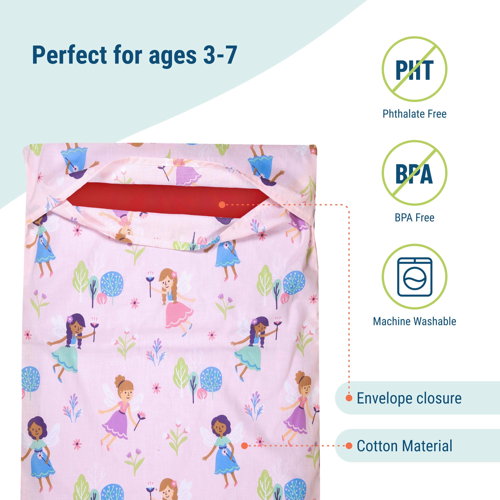 Wildkin Kids Nap Mat Cover – Soft, Sewn-in Flap, Durable & Fits 1.5"" Vinyl Sleep Mats - Fairy Garden