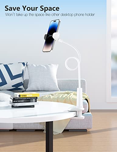 Tryone Gooseneck Phone Holder Stand for Bed Flexible Arm Adjustable Cell Phones Mount Clamp on Desk Bedframe Compatible with iPhone 14 Pro Max 13 12 11 X SE Series/Samsung S22 or Other 4"-7" Devices