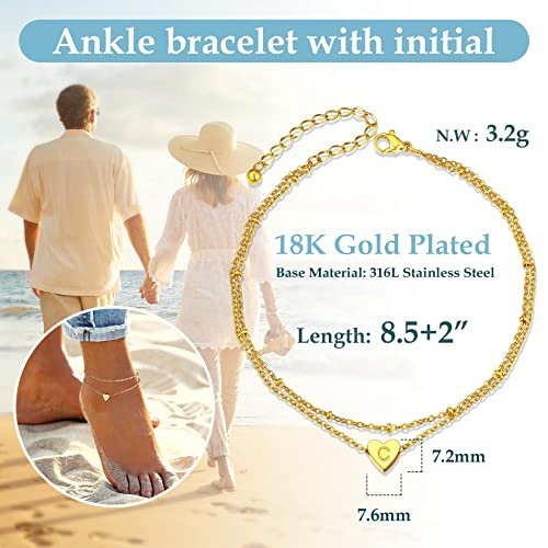 ChainsProMax Hotwife Anklet Initial Anklet Gold Plated Layered Letter C Ankle Bracelets for Women Gift