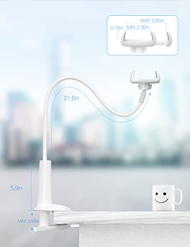 Tryone Gooseneck Phone Holder Stand for Bed Flexible Arm Adjustable Cell Phones Mount Clamp on Desk Bedframe Compatible with iPhone 14 Pro Max 13 12 11 X SE Series/Samsung S22 or Other 4"-7" Devices