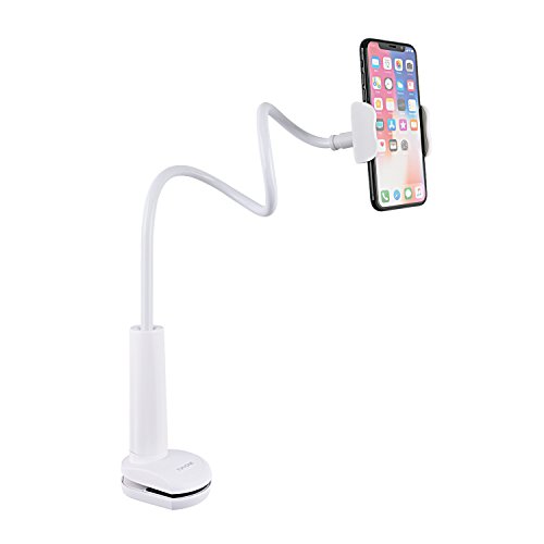 Tryone Gooseneck Phone Holder Stand for Bed Flexible Arm Adjustable Cell Phones Mount Clamp on Desk Bedframe Compatible with iPhone 14 Pro Max 13 12 11 X SE Series/Samsung S22 or Other 4"-7" Devices