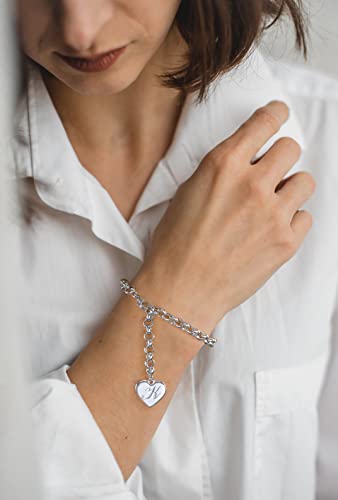 Bracelet Gift for Women Heart Initial Bracelets Stainless Steel Charm Bracelet Letter C Monogrammed Bracelets for Women