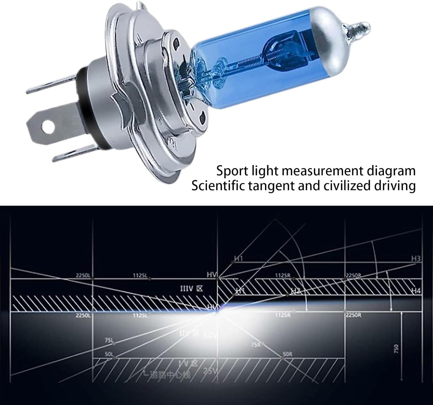 Slykew Pack-2 H4 Halogen Spotlight, Low Beam Halogen Spotlight Bulb 6000K Cool White, Fog Lights, H4 100W High Beam, White Super Bright Bulb for Most Cars, SUVs, Trucks